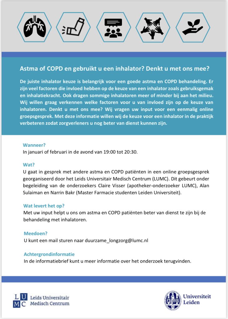 Astma of COPD en gebruikt u een inhalator? Denkt u met ons mee? - VND